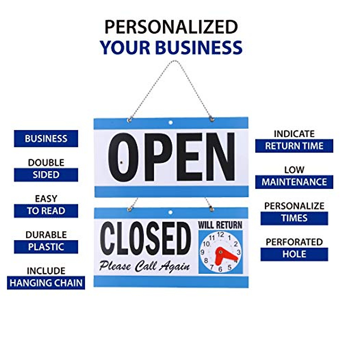 Open Signs for Business, Bundle of Office Hours Sign Will Return Clock with Suction Cups for Businesses Stores Restaurants Bars - Business Hour Closed Open Sign