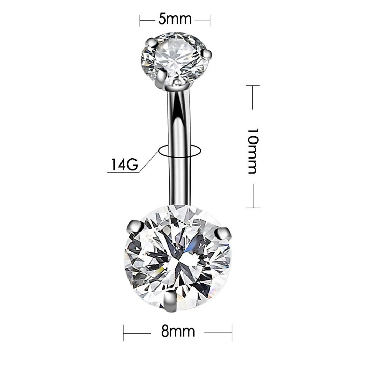 Changgaijewelry 14g Surgical Steel Belly Button Ring Navel Rings Double-Headed Round Cubic Zirconia Barbell Piercing (Clear)