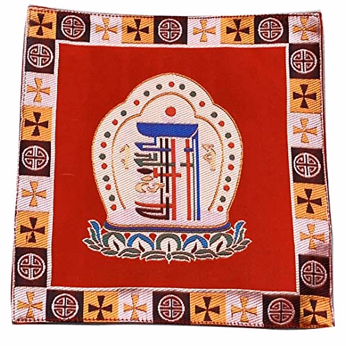 Hands of Tibet Tibetan Buddhist Puja Brocade Small Silk Bell and dorje mat (Kalachakra Red)