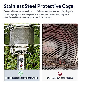 BELLEZE 48,000 BTU Propane Patio Heater Outdoor, CSA Certified Patio Heater with Drink Shelf Table, Auto Shut Off Valve, Piezo Ignition System, Wheels for Portable Mobility - Black Stainless Steel