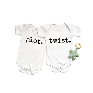 Plot twist funny twin announcement baby boy or girl unisex bodysuit matching twin set (0-3 Month US)