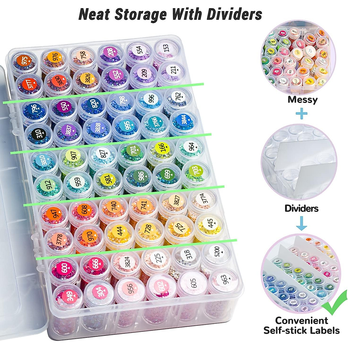 Diamond Painting Storage Containers, 2 Packs 60 Jars Bead Organizer and Diamond Painting Labels, Bead Organizers and Storage for Diamond Painting Accessories, Diamond Art Storage, Diamond Dots Storage