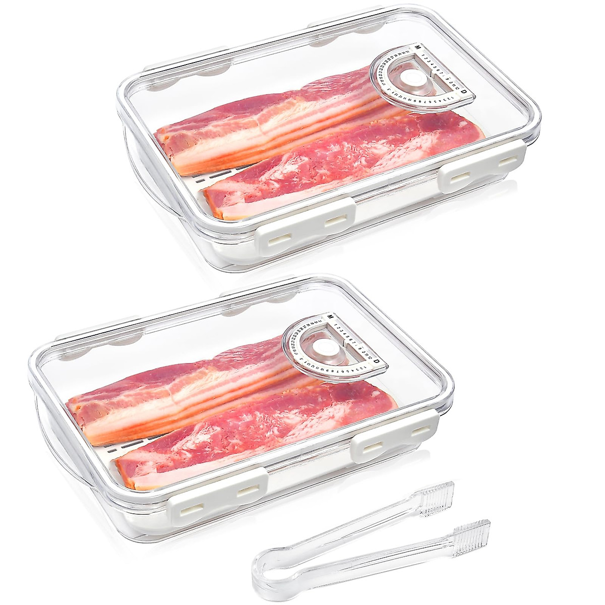 SULICRE 2PCS Bacon Container for Refrigerator, Airtight Thick Plastic Deli Meat Keeper with Lids for Fridge, Kitchen Cold Cuts Food Storage Organizer, Bacon Holder Cheese Saver