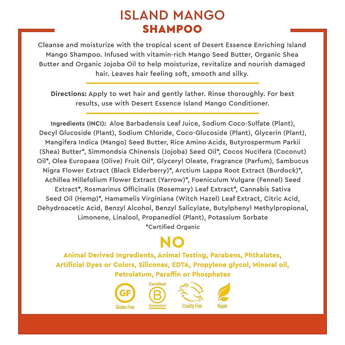 Desert Essence Island Mango Shampoo & Conditioner Bundle - 8 Fl Ounce - Enriching - Shea Butter - Jojoba Oil - Smooth & Silky - Soft & Healthy