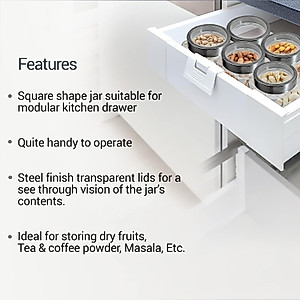 Feelopie Piramal Cube Storage Glass Jar With Airtight See Through Steel Lid|BPAFree|Kitchen Organiser|Modular|Multipurpose Jar |Coffee Bean,Dry Goods,Cookie,Candy,Tea,Spices[800ml,set of 4]