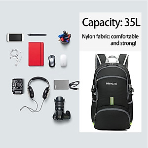 WEREWOLVES 35L Ultralight Hiking Backpack, Lightweight Foldable Water Resistant Outdoor Sports Travel Daypack for Women Men (black, 35L)