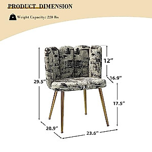 HULALA HOME Modern Dining Chairs Set of 2, Print Living Room Chair with Shell Back and Golden Metal Legs, Comfy Upholstered Cute Accent Chair for Living Room Bedroom Makeup Room Vanity, Grey