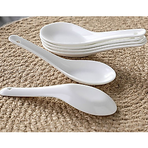 10 Pack White Ceramic Soup Spoons,Wonton Soup Spoons,Asian Soup Spoon Set,5"Kid Spoons,Tasting Spoon,Side Dishes,Table Spoons,Small Appetizer Spoon,Stackable Ramekins Can Stand,Deep Oval Design