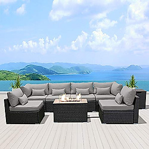 Dineli Patio Furniture Sectional Sofa with Gas Fire Pit Table Outdoor Patio Furniture Sets Propane Fire Pit (Light Gray-Rectangular Table)