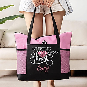 callie Personalized Nurse Tote Bag for Women, Nursing Is A Work of Heart Bags with Zipper, Nurse Appreciation Gift Nurse Week Gift
