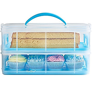 VonShef Snap and Stack Blue 3 Tier Cupcake Holder & Cake Carrier Container - Store up to 36 Cupcakes or 3 Large Cakes