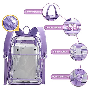 Maod Clear Backpack Stadium Approved Heavy Duty for School Women Men Large PVC Transparent Bookbags with Adjustable Shoulders (Purple)