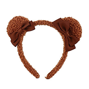 Bear Ear Hairband, Women Hair Hoop Washing Face Headwear, Bear Ear Bow Knot Hairband Plush Headband, Face Hair Hoop(coffee)