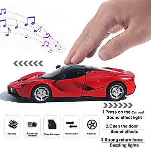 Diecast Toy Car Ferrari Sports Model Car,Zinc Alloy Simulation Casting LaFerrari Pull Back Vehicles,1:32 Scale Supercar Toys with Lights and Sound for Toddlers Kids Children Boys Girls Gift (Red)