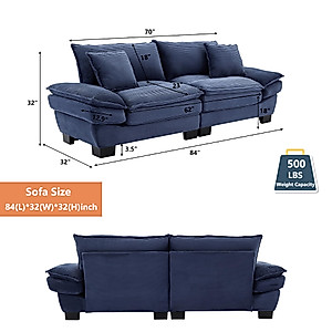 Anwick Loveseat Sofa 84" Deep Seat Corduroy Couch, Upholstered 2 Seater Sofa with Pillows, Modern Comfy Sofas for Living Room Bedroom Apartment (Blue)
