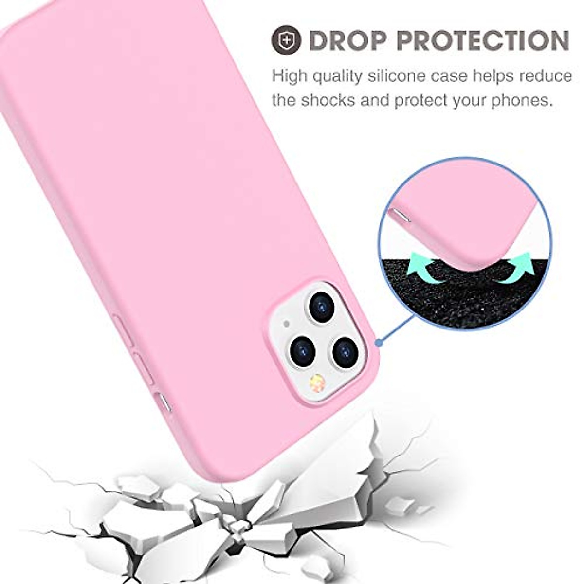 zelaxy Case Compatible with iPhone 12/ iPhone 12 Pro, Liquid Silicone Rubber Gel Case with Screen Protector Pink