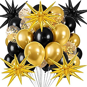 105 Pcs Black and Gold Balloons Kit, 22 Inch Gold Explosion Star Aluminum Foil Balloons Confetti Balloon for Birthday, Graduation, New Year, Wedding, Baby Shower, Party Decorations Supplies