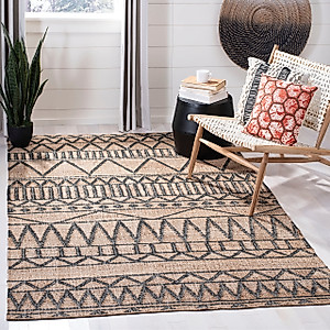 SAFAVIEH Kilim Collection Area Rug - 9' x 12', Natural & Charcoal, Handmade Flat Weave Jute, Ideal for High Traffic Areas in Living Room, Bedroom (KLM752A)