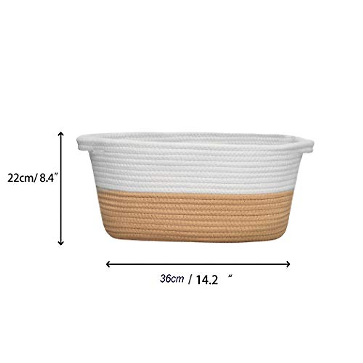 YUKIMOCOO Dog Toy Basket White Brown Cotton Rope Basket Shallow Cute Pet Toy Storage Bin Home Storage Woven Basket for Living Room Clothes Towel Blanket Item Storage Basket
