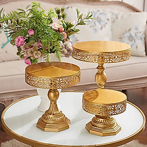 Weharnar Gold Cake Stand Set - 3 Pcs Metal Cake Stands for Dessert Table Round Antique Dessert Display Stands Trays Set for Wedding, Birthday, Bridal & Baby Shower