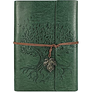 Billtigif PU Leather Journal Notebook, Refillable Travel Vintage Writing Journals Diary, Gifts for Women, Men, Teen Girls and Boys, 100GSM Lined Paper,160 Pages(Green, A5 9.2" x 6.5")
