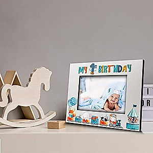 BELLA BUSTA-My 1st Birthday-Baby Boy, Baby Girl First Birthday-UV Print Gloss White Picture Frame (Boy, 5x7 Horizontal)