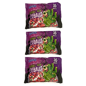 CABE Eyeballs Tutti Frutti Flavor Bubble Gum 3 Pack 35 Pieces Each pack Halloween Trick n Treat Bloodshot Eye Candy (bundle KC Tingamajig)