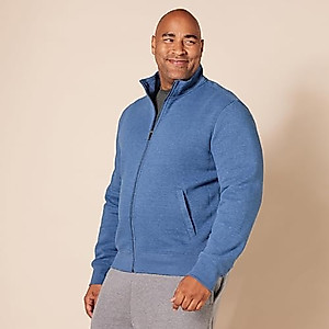 Amazon Essentials Men's Sweatshirt, Mock Neck, Fleece Zip Up, Blue Heather, Large