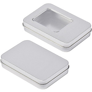 3.46 inch Small Metal Tin Silver Flip Storage Box for Case Organizer For Money Coin Candy Metal Rectangular Empty Hinged Tins Box Storage Empty Containers Metal Storage Tins Case Card Games