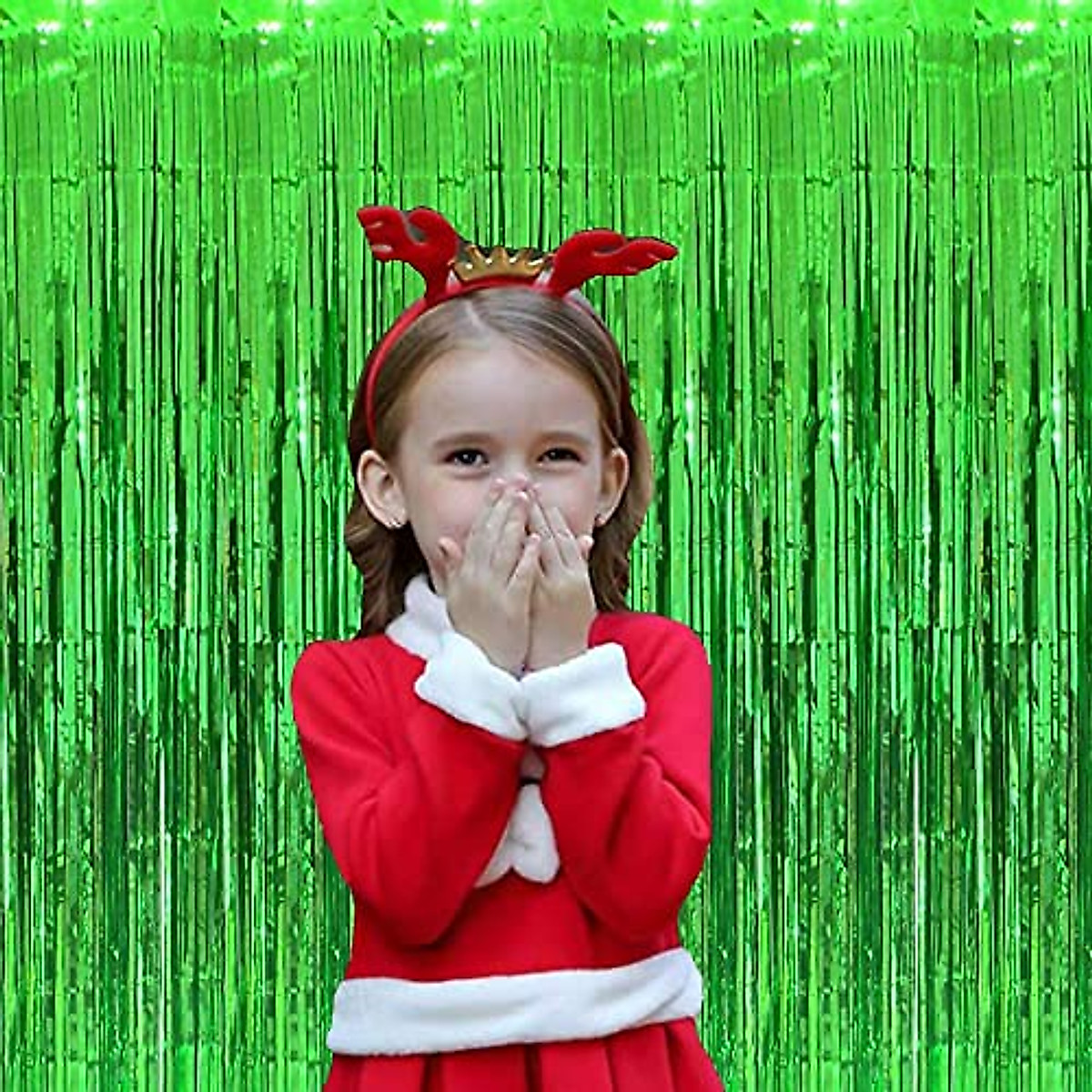 Green Tinsel Foil Fringe Curtain Party Backdrop Decorations for Christmas Graduation Birthday Wedding Engagement Bridal Baby Shower Bachelorette Holiday Celebration, Green Photo Booth Props - 2 Packs