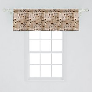 Ambesonne Coffee Window Valance Pack of 2, Coffee Words Different Typographies Beans Cups on Abstract Vintage Backdrop, Rod Pocket Curtain Valances for Kitchen Bedroom, 54" X 18", Brown Black