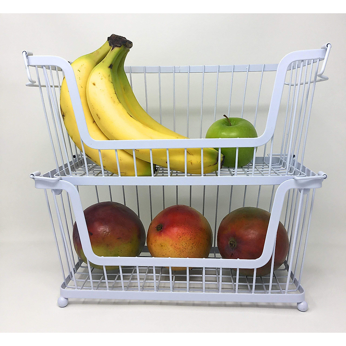 Stacking Metal Baskets, Set of 2, for Pantry, Closet, Shelf Organization, by HomeSimple (White)