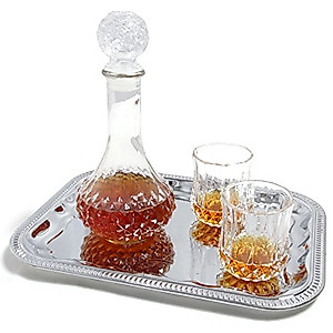 Maro Megastore (Pack of 4) 13.4-Inch x 10-Inch Oblong Rectangular Trim Victoria Flower Engraved Chrome Plated Serving Plate Mirror Tray Platter Tableware Candle Deco Art Holiday Party(Small) T227s-4pk