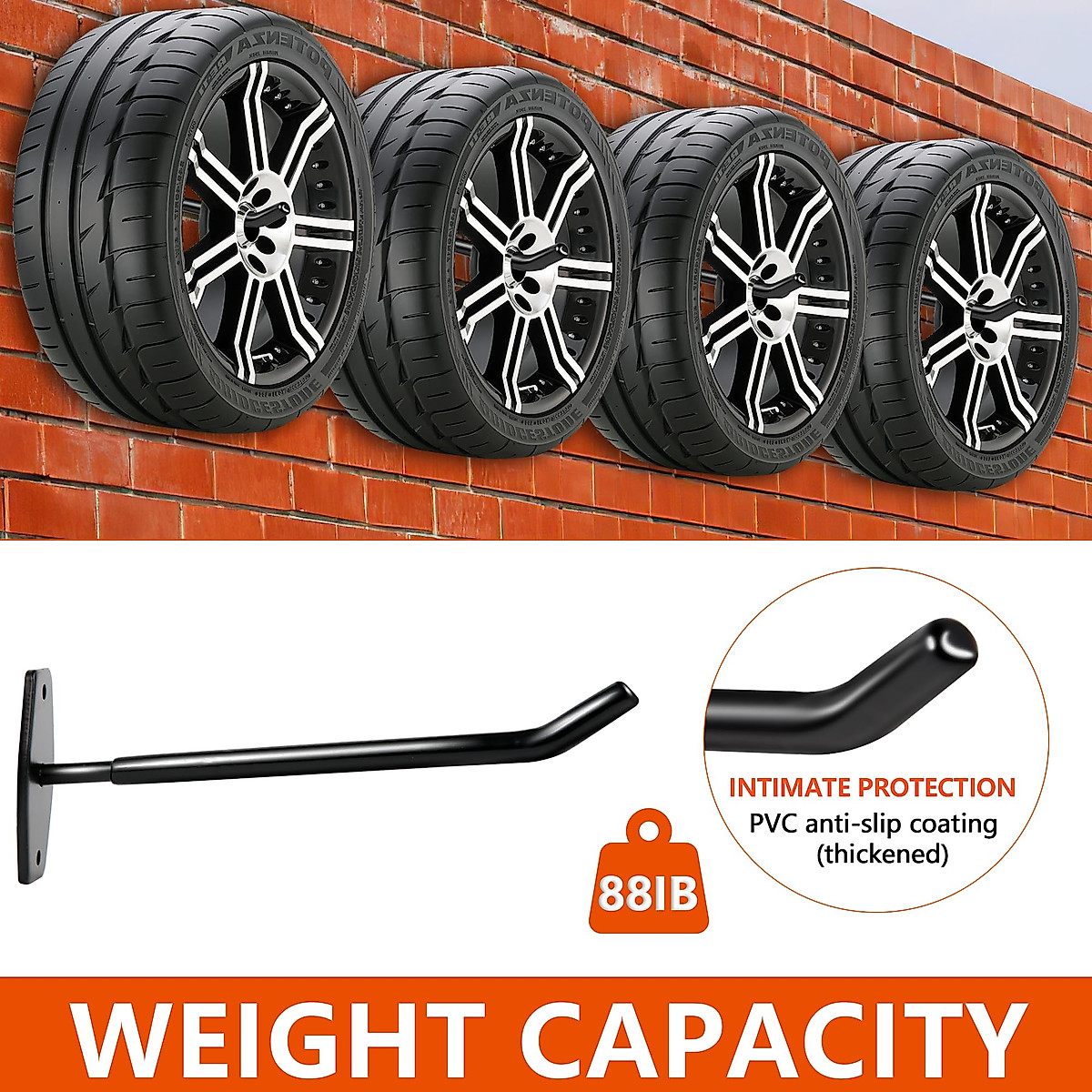 MHHO-WG 4PACK Tire Rack Wall Mount,10 Inch Large Garage Hooks Heavy Duty Storage, Ladder Hooks for Hanging,Tire Rack Wall Mount，Garage Organizer