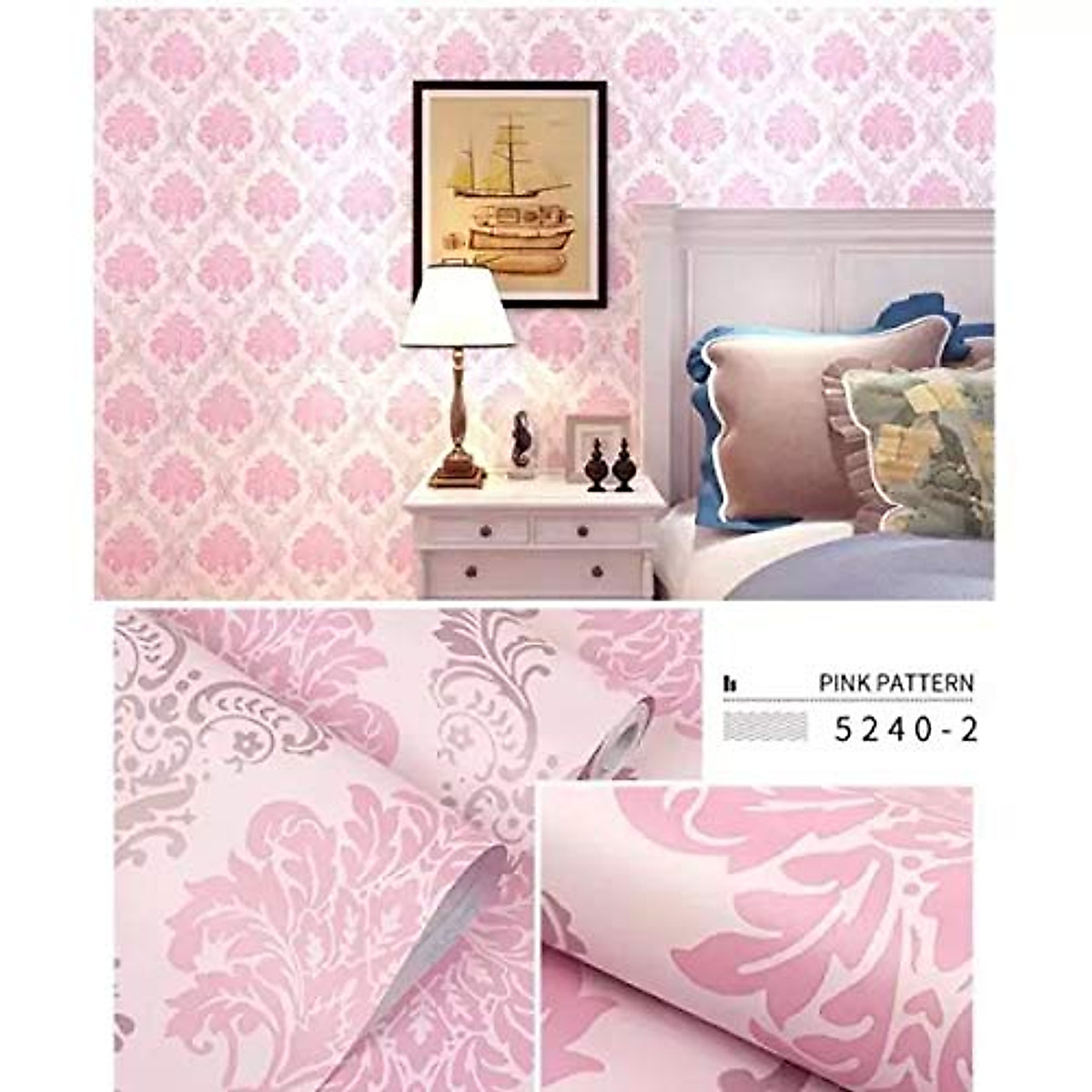 HOYOYO Self-Adhesive Shelf Liners Paper, Removable Self Adhesive Shelf Liner Dresser Drawer Wall Stickers Home Decoration, Pink Damask 17.8 x 118 Inches