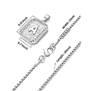 Airrty Initial Letter Pendant Necklace for Men Women Sterling Silver Plated Box Chain Necklace 20 Inches Initial Necklaces for Men (A)