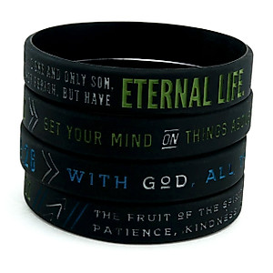 Inkstone Christian Silicone Wristbands w/Scriptures (Set of 4) - Unisex Bible Verse Jewelry for Men Women Teens