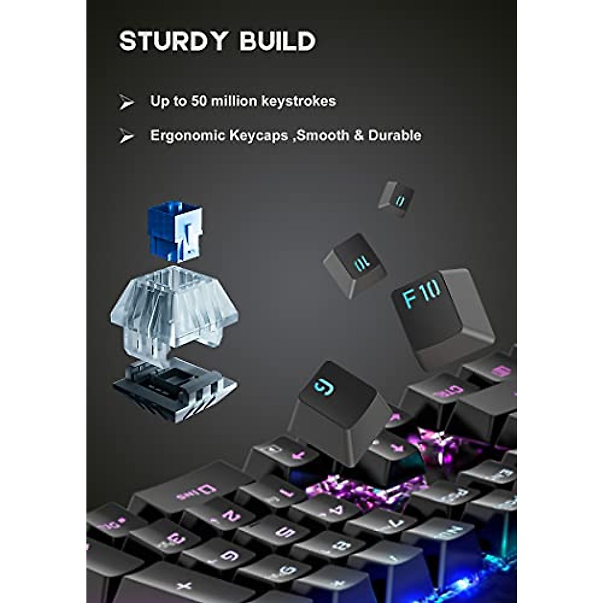 MIQ Mechanical Gaming Keyboard,Wired 104 Keys RGB Keyboard with Blue Switch, Programmable RGB Backlit for Windows Gaming PC