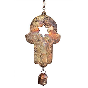 De Kulture Bell Metal Hamsa Wind Chime Hanging Bells for Home Garden Balcony Decor Ideal for New Year Anniversary Birthday Party Decoration (Brown), 5.10x1x11.8 (LWH) Inches