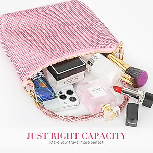 Afashor Fashion Womens Evening Bag Glitter Rhinestone Purse Shiny Clutch Handbag for Party Wedding Pink