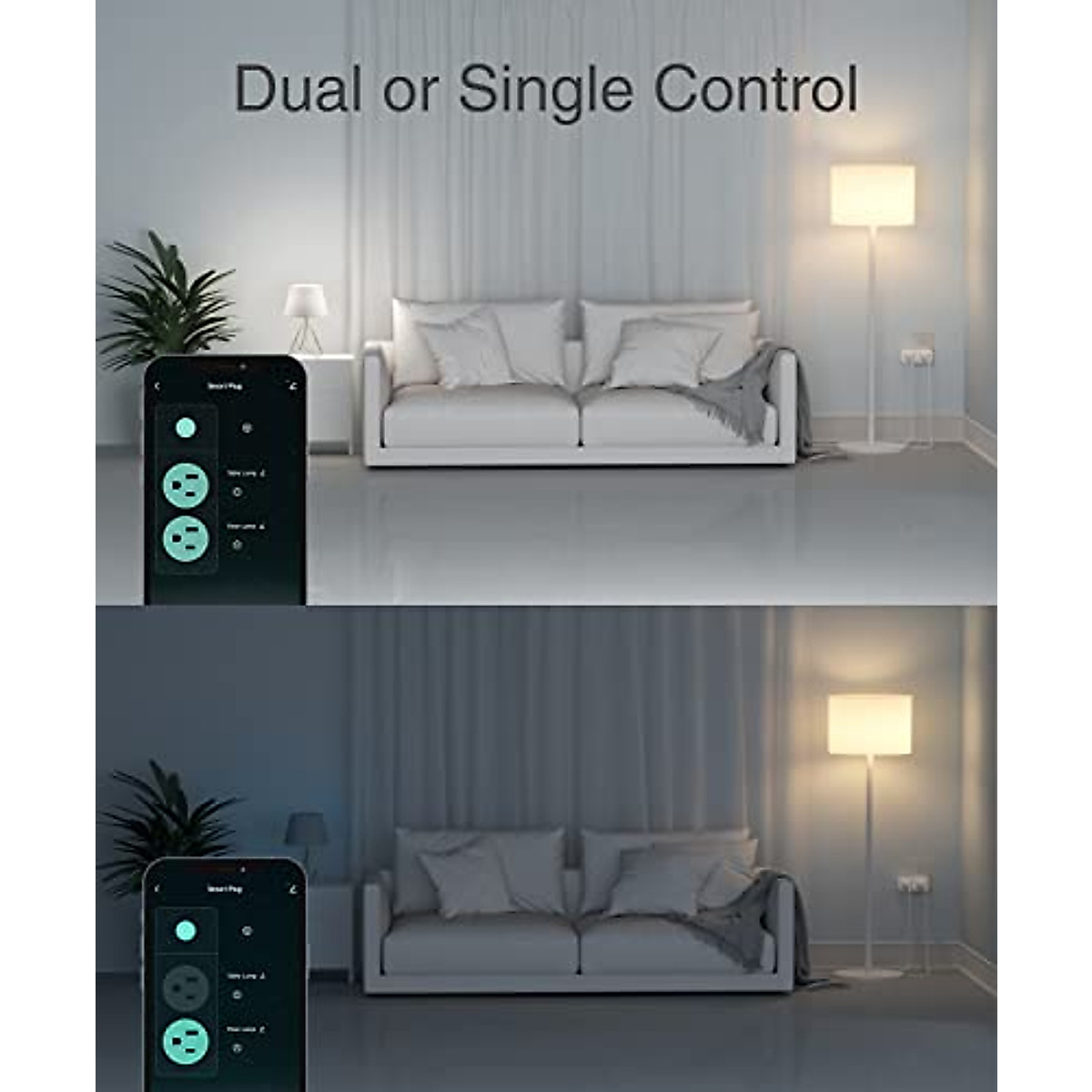 Smart Plug Extender, WISEBOT 2.4G WiFi Dual Outlet Works with Alexa and Google Home, Surge Protector Mini Socket Plug-in Remote Control and Timer Function, 10A 1200W, 2-Pack, White