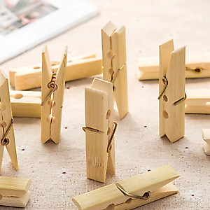Pack of 20 clothes pegs made of bamboo, wooden pegs, clothes pegs with windproof clothes pegs, large wooden clothes pegs, wooden clothes pegs for hanging clothes and handicrafts, Clothes peg bamb