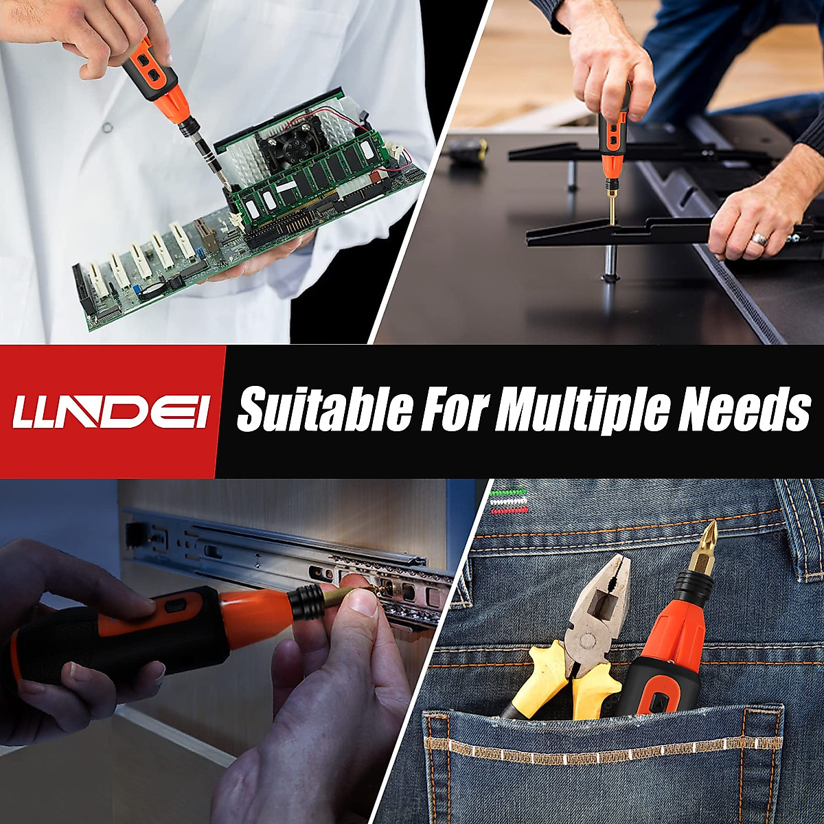 LLNDEI Electric Screwdriver Cordless 4V Electric Manual 2-in-1 Screwdriver Set, Includes Titanium-Plated Bits&Precision Screwdriver Bits&Bit Holder and Storage Box for Household&DIY&Gift for Men Women