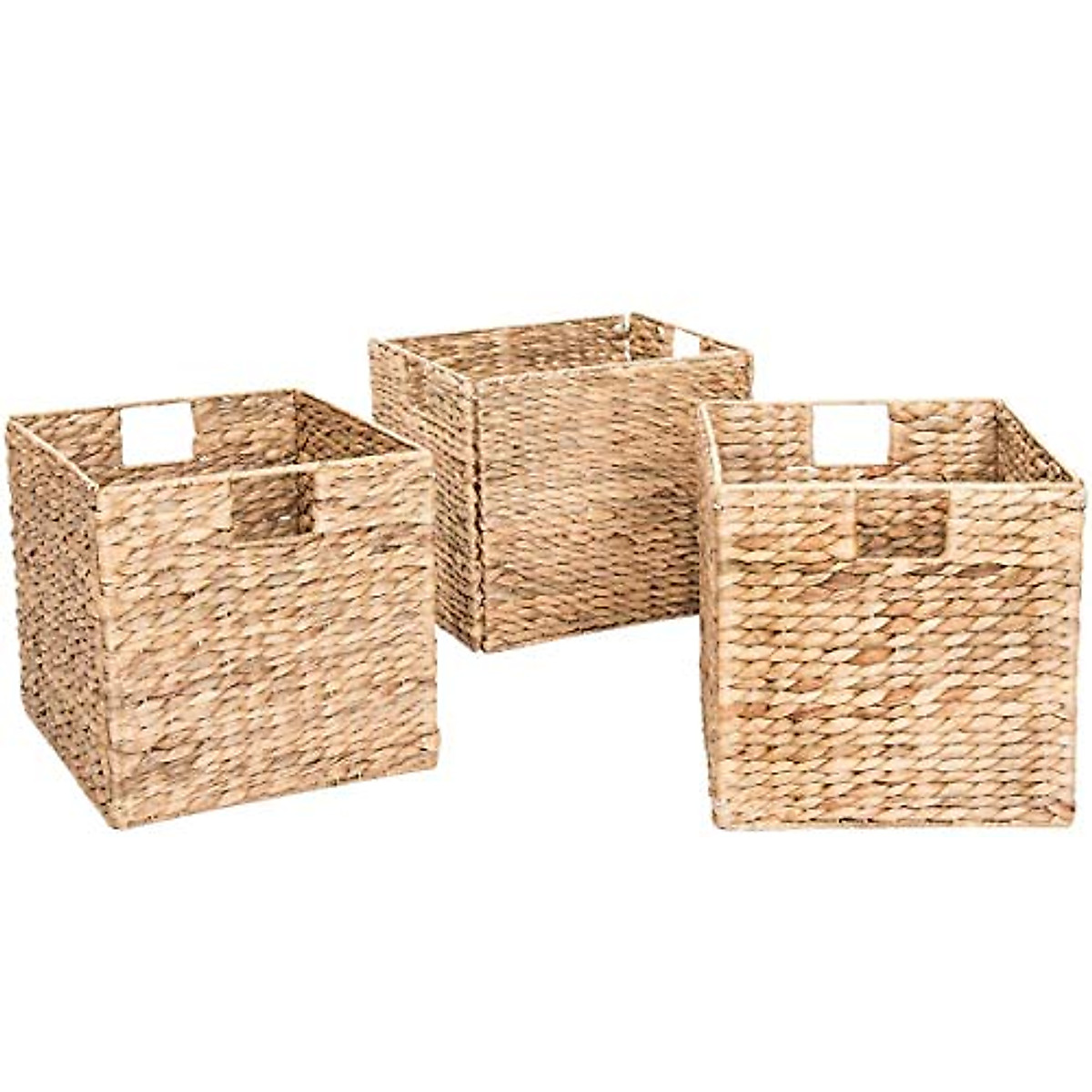 3 Decorative Hand-Woven Small Water Hyacinth Wicker Storage Basket, 13x11x11 Perfect for Shelving Units
