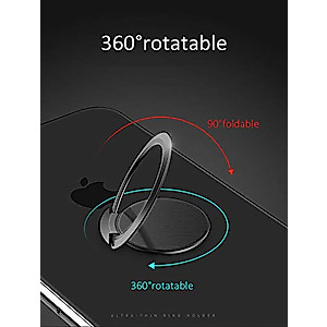 World's Slimmest Phone Ring Holder,Attom Tech Ultra Thin Cell Phone Ring Stand Magnetic Car Mount Hook Matte Center Compatible for iPhone X 8 7 Plus 6S 6 5s 5 SE,Galaxy S8 S7 S6 Edge,Note (Black)