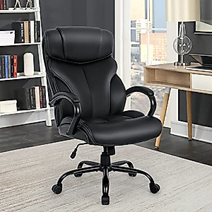 Office Chair Big and Tall 500lbs Wide Seat Desk Chair with Lumbar Support Arms High Back PU Leather Executive Task Ergonomic Computer Chair for Back Pain (Black)
