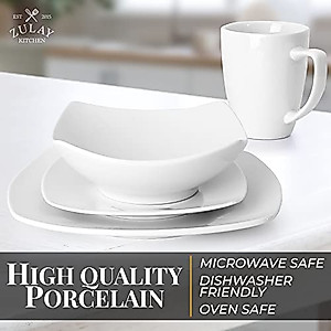 Zulay (16 Piece) Square Dinnerware Sets -Premium Quality Porcelain Plates Set & Dishes Set - Service For 4 Dishware Sets With 4 Plates, 4 Side Plate, 4 Soup Bowl, 4 Square Mug & 2 Silver Sponges