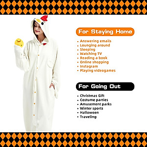 RESSBER Unisex Adult Onesie Pajamas Animal One Piece Halloween Costume Christmas Sleepwear Jumpsuit (White Chicken, Medium)