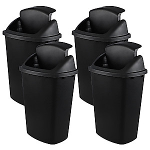 Farmoon 4 Pack 13 Gallon Swing Top Lid Garbage Cans, Black Plastic Large Trash Bins