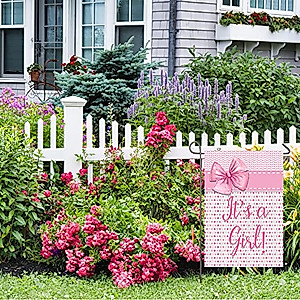 It's A Girl Garden Flag Pink Baby Shower Birth Announcement Decorations for Girl 12x18 Inch Double Sided New Baby Garden Flag Gender Reveal Party Decor Vertical Burlap Banner Outdoor Lawn Yard Sign